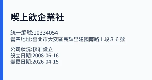 喫上飲企業社的照片-統編 10334054(臺北市) 公司登記資料與營業項目詳細圖表