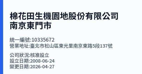 棉花田生機園地股份有限公司南京東門市的照片-統編 10335672(臺北市) 公司登記資料與營業項目詳細圖表
