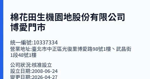 棉花田生機園地股份有限公司博愛門市的照片-統編 10337334(臺北市) 公司登記資料與營業項目詳細圖表