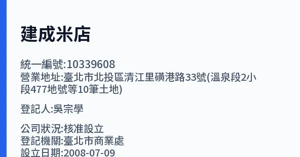 建成米店的照片-統編 10339608(臺北市) 公司登記資料與營業項目詳細圖表