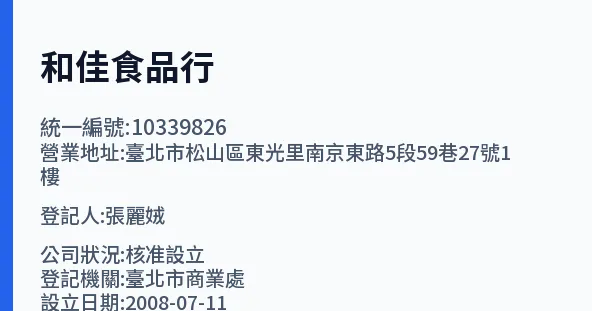 和佳食品行的照片-統編 10339826(臺北市) 公司登記資料與營業項目詳細圖表