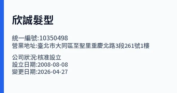 欣誠髮型的照片-統編 10350498(臺北市) 公司登記資料與營業項目詳細圖表