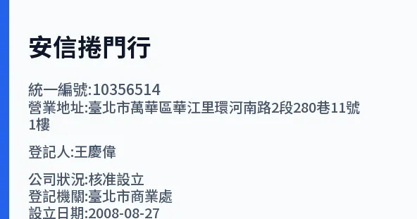 安信捲門行的照片-統編 10356514(臺北市) 公司登記資料與營業項目詳細圖表