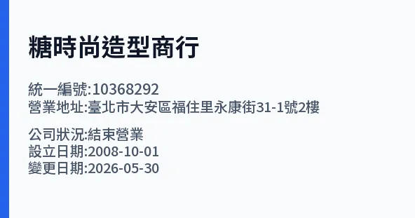 糖時尚造型商行的照片-統編 10368292(臺北市) 公司登記資料與營業項目詳細圖表