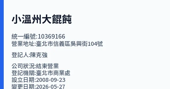 小溫州大餛飩的照片-統編 10369166(臺北市) 公司登記資料與營業項目詳細圖表