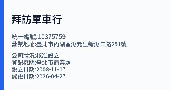 拜訪單車行的照片-統編 10375759(臺北市) 公司登記資料與營業項目詳細圖表