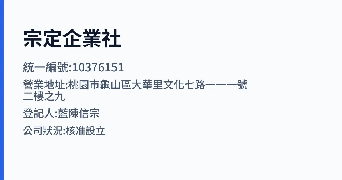 宗定企業社 - 統編 10376151(桃園市) 公司登記資料與營業項目詳細圖表