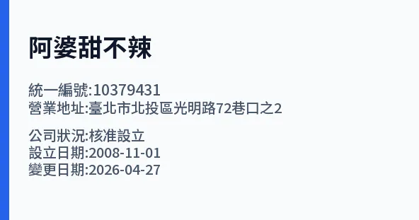 阿婆甜不辣的照片-統編 10379431(臺北市) 公司登記資料與營業項目詳細圖表