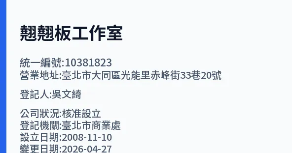 翹翹板工作室的照片-統編 10381823(臺北市) 公司登記資料與營業項目詳細圖表