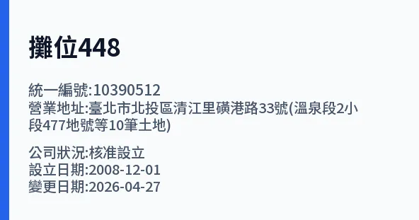 攤位448的照片-統編 10390512(臺北市) 公司登記資料與營業項目詳細圖表