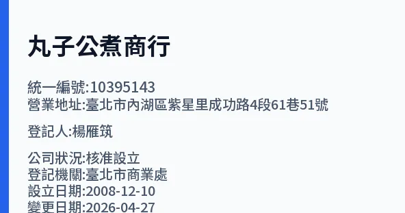 丸子公煮商行的照片-統編 10395143(臺北市) 公司登記資料與營業項目詳細圖表