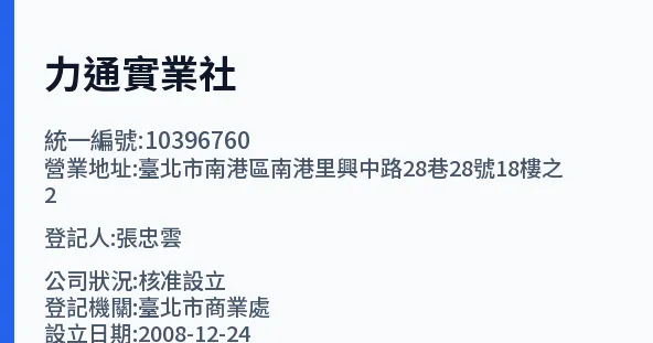 力通實業社的照片-統編 10396760(臺北市) 公司登記資料與營業項目詳細圖表