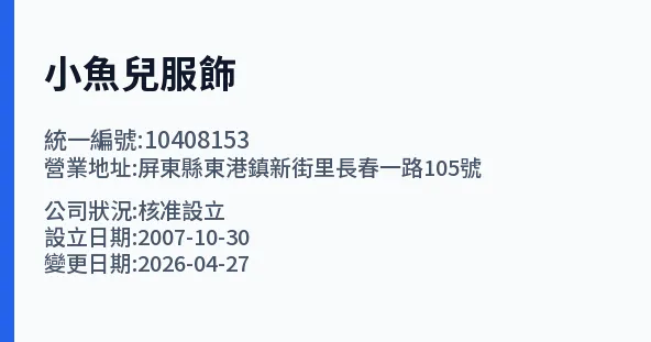 小魚兒服飾的照片-統編 10408153(屏東縣) 公司登記資料與營業項目詳細圖表