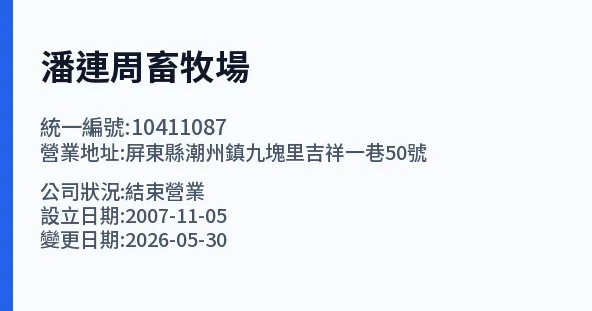 潘連周畜牧場的照片-統編 10411087(屏東縣) 公司登記資料與營業項目詳細圖表