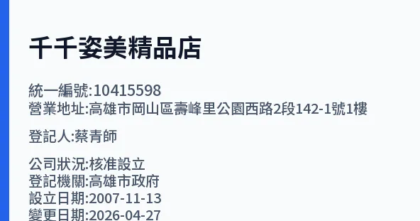 千千姿美精品店的照片-統編 10415598(高雄市) 公司登記資料與營業項目詳細圖表