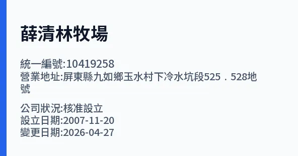 薛清林牧場的照片-統編 10419258(屏東縣) 公司登記資料與營業項目詳細圖表