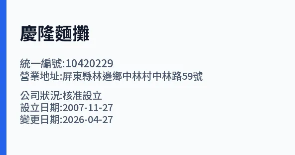 慶隆麵攤的照片-統編 10420229(屏東縣) 公司登記資料與營業項目詳細圖表