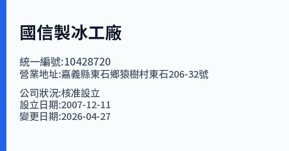 國信製冰工廠的照片-統編 10428720(嘉義縣) 公司登記資料與營業項目詳細圖表