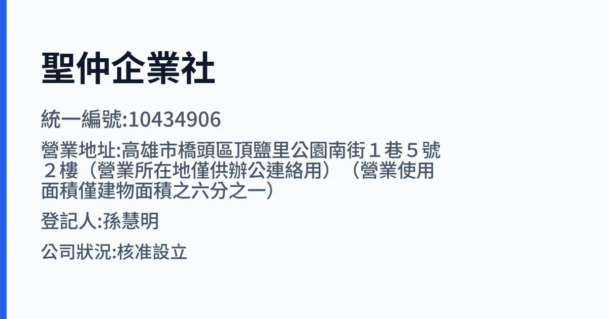 聖仲企業社 - 統編 10434906(高雄市) 公司登記資料與營業項目詳細圖表