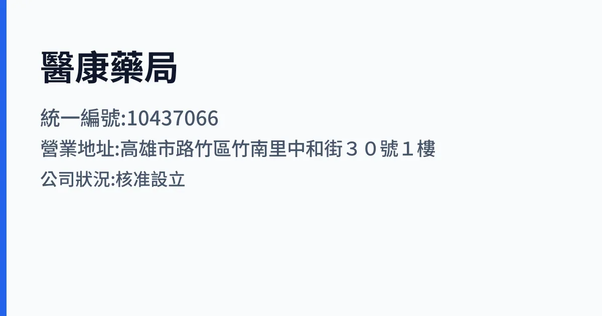 醫康藥局 - 統編 10437066(高雄市) 公司登記資料與營業項目詳細圖表