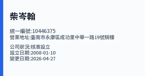柴岑翰的照片-統編 10446375(臺南市) 公司登記資料與營業項目詳細圖表