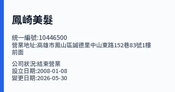 鳳崎美髮的照片-統編 10446500(高雄市) 公司登記資料與營業項目詳細圖表