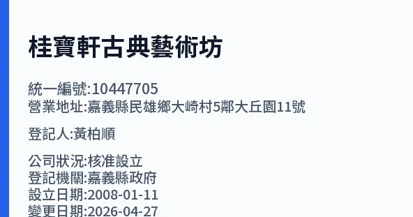 桂寶軒古典藝術坊的照片-統編 10447705(嘉義縣) 公司登記資料與營業項目詳細圖表