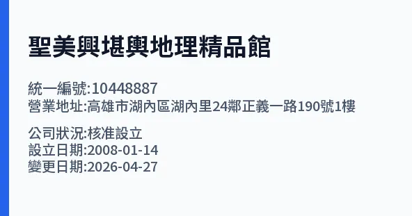 聖美興堪輿地理精品館的照片-統編 10448887(高雄市) 公司登記資料與營業項目詳細圖表