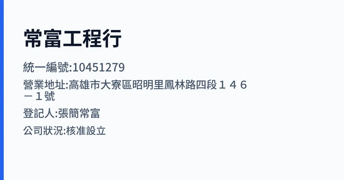 常富工程行 - 統編 10451279(高雄市) 公司登記資料與營業項目詳細圖表