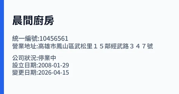 晨間廚房的照片-統編 10456561(高雄市) 公司登記資料與營業項目詳細圖表