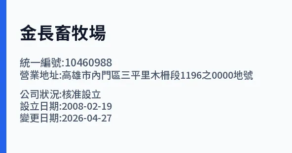 金長畜牧場的照片-統編 10460988(高雄市) 公司登記資料與營業項目詳細圖表