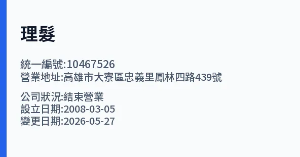 理髮的照片-統編 10467526(高雄市) 公司登記資料與營業項目詳細圖表