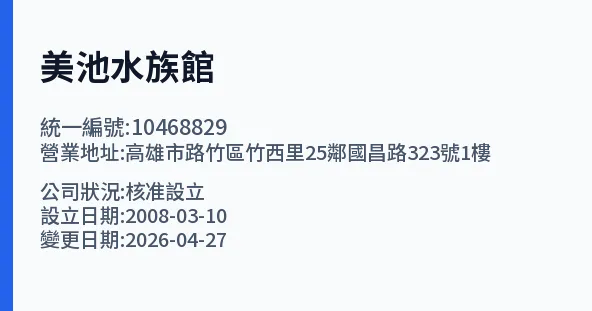 美池水族館的照片-統編 10468829(高雄市) 公司登記資料與營業項目詳細圖表