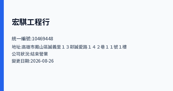 宏騏工程行的照片-統編 10469448(高雄市) 公司登記資料與營業項目詳細圖表