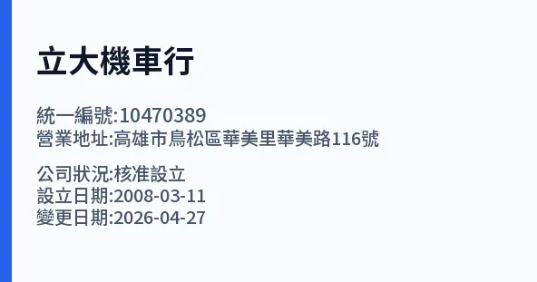 立大機車行的照片-統編 10470389(高雄市) 公司登記資料與營業項目詳細圖表