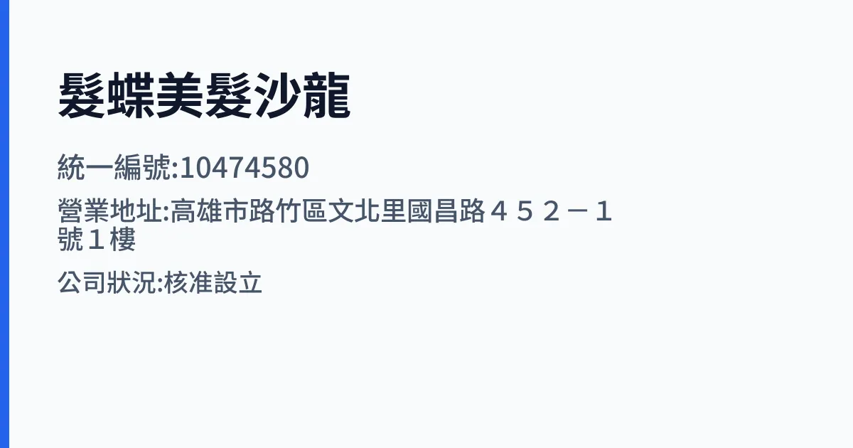 髮蝶美髮沙龍 - 統編 10474580（高雄市） 公司登記資料與營業項目詳細圖表