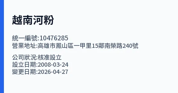 越南河粉的照片-統編 10476285(高雄市) 公司登記資料與營業項目詳細圖表