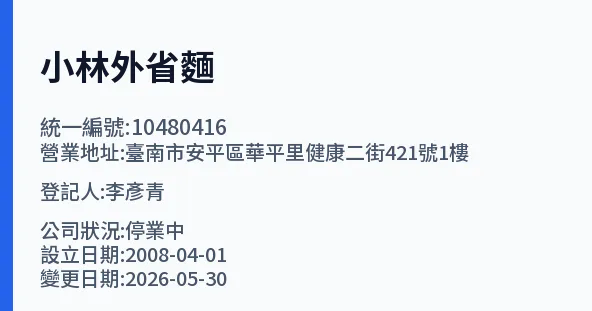 小林外省麵的照片-統編 10480416(臺南市) 公司登記資料與營業項目詳細圖表