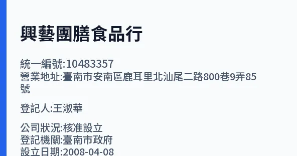 興藝團膳食品行的照片-統編 10483357(臺南市) 公司登記資料與營業項目詳細圖表