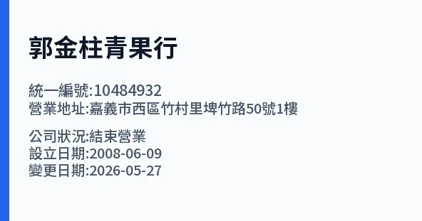 郭金柱青果行的照片-統編 10484932(嘉義市) 公司登記資料與營業項目詳細圖表