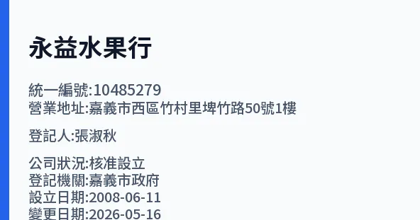 永益水果行的照片-統編 10485279(嘉義市) 公司登記資料與營業項目詳細圖表