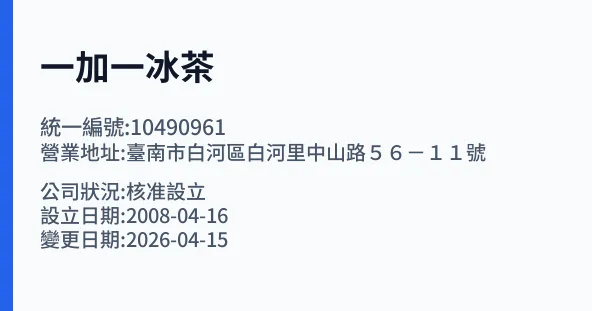 一加一冰茶的照片-統編 10490961(臺南市) 公司登記資料與營業項目詳細圖表