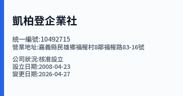 凱柏登企業社的照片-統編 10492715(嘉義縣) 公司登記資料與營業項目詳細圖表