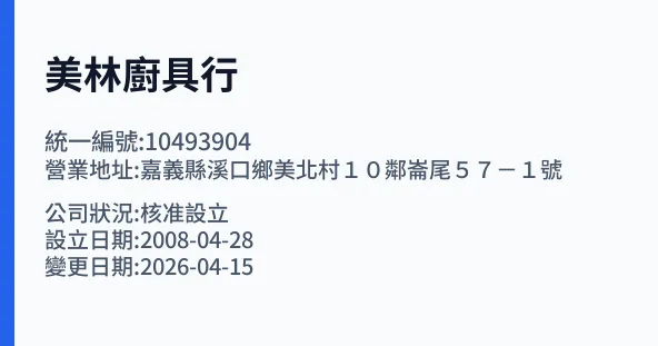 美林廚具行的照片-統編 10493904(嘉義縣) 公司登記資料與營業項目詳細圖表