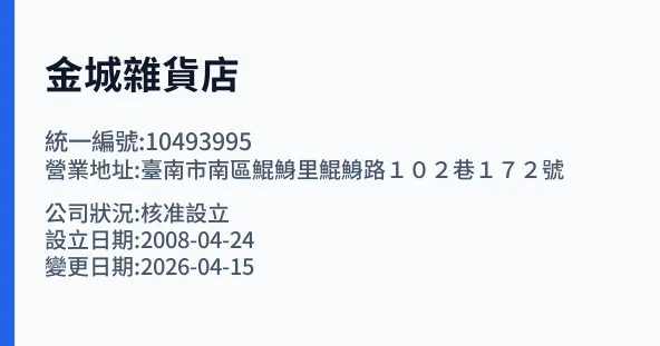 金城雜貨店的照片-統編 10493995(臺南市) 公司登記資料與營業項目詳細圖表