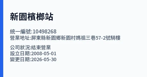 新園檳榔站的照片-統編 10498268(屏東縣) 公司登記資料與營業項目詳細圖表