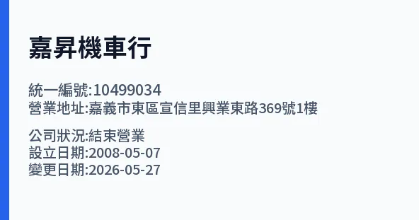 嘉昇機車行的照片-統編 10499034(嘉義市) 公司登記資料與營業項目詳細圖表
