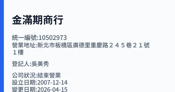 金滿期商行的照片-統編 10502973(新北市) 公司登記資料與營業項目詳細圖表