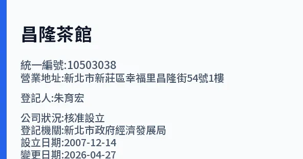 昌隆茶館的照片-統編 10503038(新北市) 公司登記資料與營業項目詳細圖表