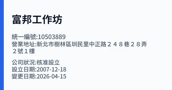 富邦工作坊的照片-統編 10503889(新北市) 公司登記資料與營業項目詳細圖表